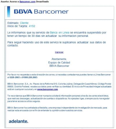 Alertan sobre robo de identidad en correo falso de Bancomer - El Sol de ...